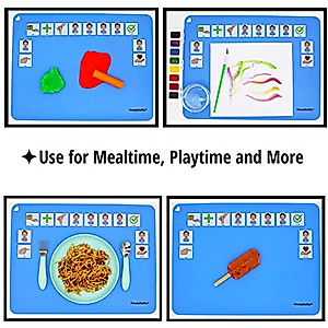 Help for Nonverbal or Speech Delayed Toddlers and Children | Silicone Placemat with Picture Symbols | Communication Board | AAC Pictures | BPA Free, Easy to Clean, Nonslip, Raised Edges