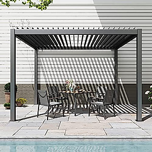 LAUSAINT HOME Outdoor Louvered Pergola 10'x13' with Gutter, Well Engineered Waterproof Aluminum Gazebo Kit with Adjustable Roof for Patio, Garden and Deck, All Aluminum, Black