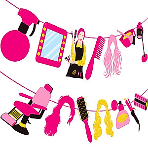 Barbershop Party Banners 2Pcs Hairdresser Birthday Decorations Girl Hairstylist Theme Cutout Banners Barber Makeup Party Decorations for Haircut Bachelorette Graduation Party Supplies