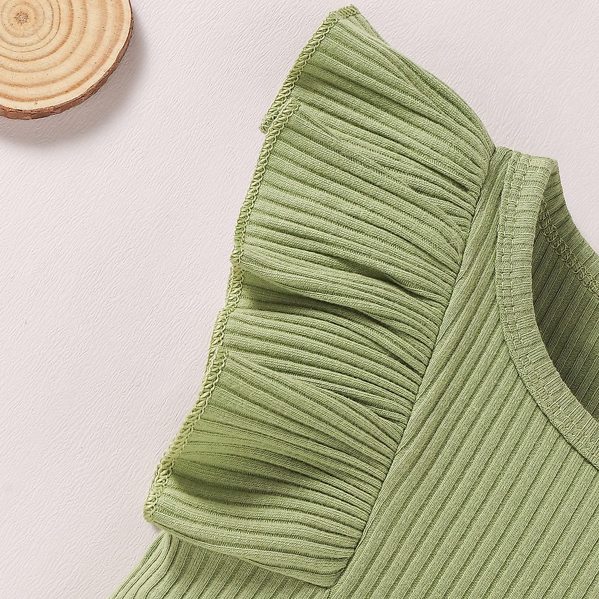 Baby Girl Clothes Infant Summer Outfits Set Ruffle Sleeve Romper Floral Pants 3PCS Bodysuit +Shorts +Headband (Green, 0-3 Months)