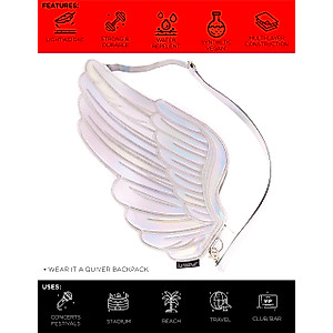 Fydelity Quiver Angel Wings Backpack/Sling Bag Crossbody Festival Bag for Women Rave Bag Retro Crossbody Bag Cute Fanny Pack for Women Fashionable Concert Rave Bag - Gold Holographic
