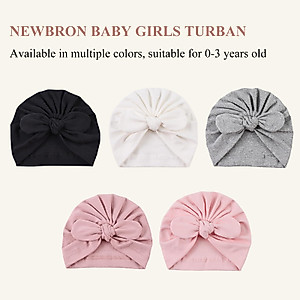 Baby Girl Turban Newborn Beanie Hat 5 Pieces Cotton Infant Girls Headwraps Toddler Kids Hats 0-3 Years (5Pcs-Bowknot-C)
