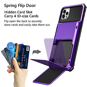 Vofolen Compatible with iPhone 12 Pro Max Case 5G Wallet 4-Card Slot Credit Card Holder Flip Hidden Pocket Dual Layer Hybrid TPU Bumper Armor Protective Hard Shell Back Cover (Purple)