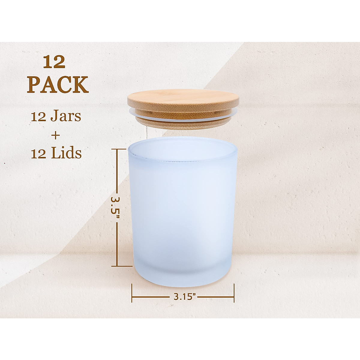 12 Pack Glass Candle Jars for Making Candles, 10 OZ Empty Candle Tins with Bamboo Lids, Bulk Clean Candle Containers Wholesale Candle Glass - Dishwasher Safe, Frosted