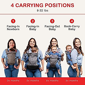 YOU+ME 4-in-1 Baby Carrier Newborn to Toddler - All Positions Baby Chest Carrier - Front and Back Carry Baby Carriers - Includes 2-in-1 Bandana Bib - Baby Holder Carrier for 8-32 lbs (Grey Mesh)