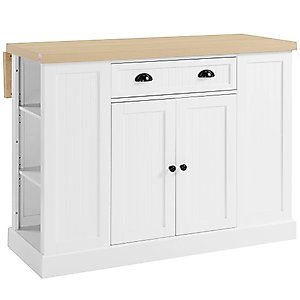 HOMCOM 47" Fluted-Style Wooden Kitchen Island, Kitchen Countertop Storage Cabinet with Drop Leaf, Drawer, Open Shelves, Storage, White