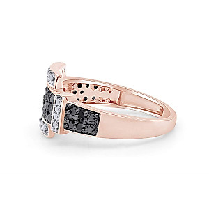 1/4 Carat Black & White Natural Diamond Anniversary Belt Buckle Ring In 14k Rose Gold Over Sterling Silver (0.25 Cttw) Ring Size-7.5