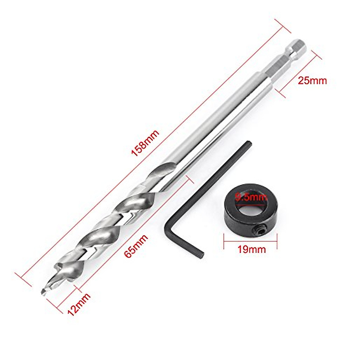 3/8" Twist Step Drill Bit Hex Shank Pocket Hole Drill Bit with Adjustable Depth Stop Collar for Pocket Hole Jig Kit