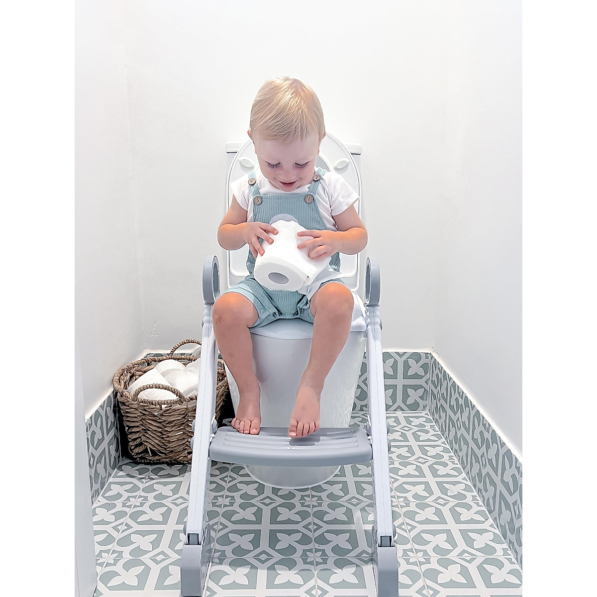 Dreambaby Potty Seat with Steps Toilet Training Seat - 2-Level Adjustable Potty Seat- Grey/White - Kids toilet seat attachment