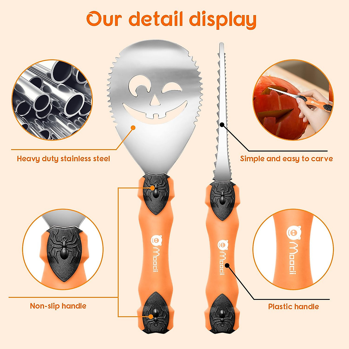 Pumpkin Carving Tools for Halloween Decorations: Professional Pumpkin Carving Knife Set 7 Pcs Stainless Steel Sculpting Kit DIY Jack-O-Lanterns Cutting Supplies Double-side Pumpkin Carver for Adult