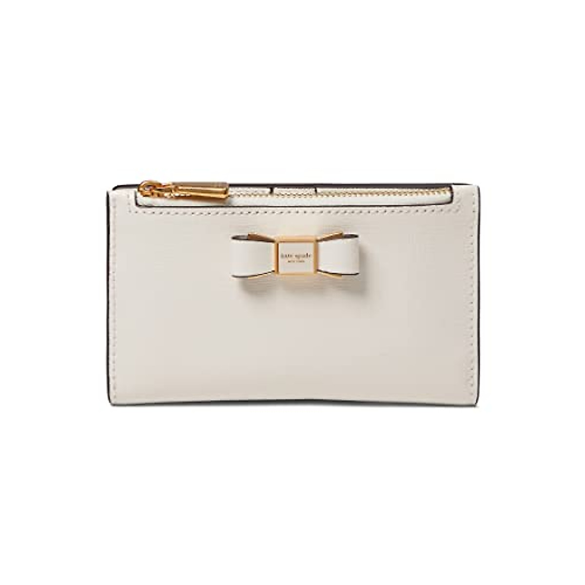 Kate Spade New York Morgan Bow Embellished Saffiano Leather Small Slim Bifold Wallet Parchment One Size