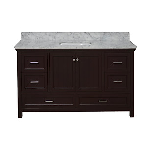 Kitchen Bath Collection Paige 60-inch Single Bathroom Vanity (Carrara/Chocolate): Includes Chocolate Cabinet with Authentic Italian Carrara Marble Countertop and White Ceramic Sink