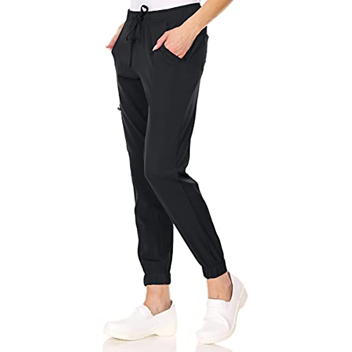 MediChic Mini Marilyn Scrub Joggers 4-Way Stretch Elastic Waistband Four Pocket Jogger Pants, Black, M