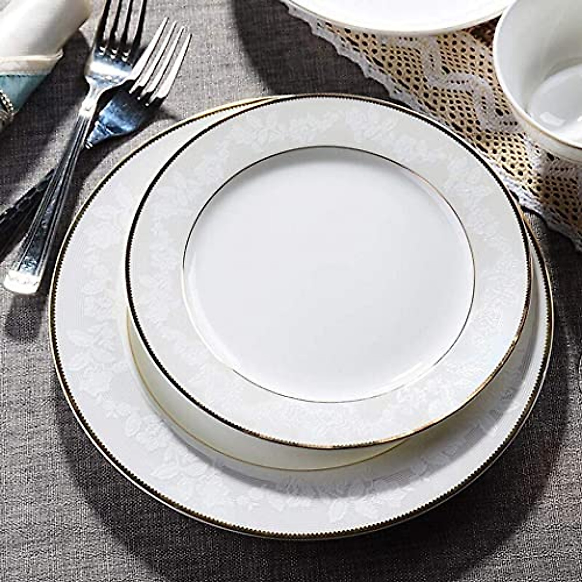 GagalU Dinnerware Set,52 Pieces Ceramics Phnom Penh Plates Bowls Combination Bone China Embossed Pattern Dinnerware Set for Banquet