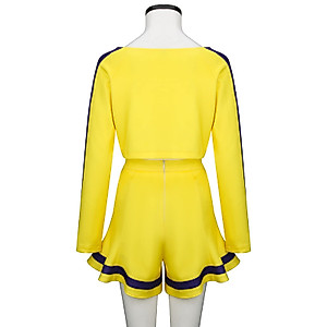 FOGHORN Women Girls Cheerleader Costume Halloween Sports School Fancy Yellow Cheerleading Uniform Outfit(XS)
