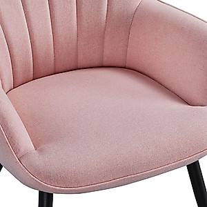 Yaheetech Accent Chair, Modern and Elegant Armchair, Linen Fabric Vanity Chair, Comfy Living Room Chair with Metal Legs and High Back for Living Room Bedroom Office Waiting Room, Set of 2, Pink