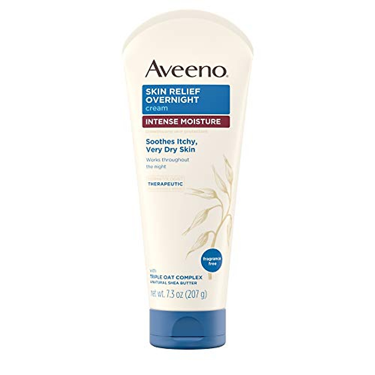 Aveeno Skin Relief Overnight Intense Moisture Cream with Triple Oat Complex & Natural Shea Butter, Therapeutic Dimethicone Skin Protectant for Dry Itchy Skin, Fragrance & Steroid-Free, 7.3 oz (3 Pack)