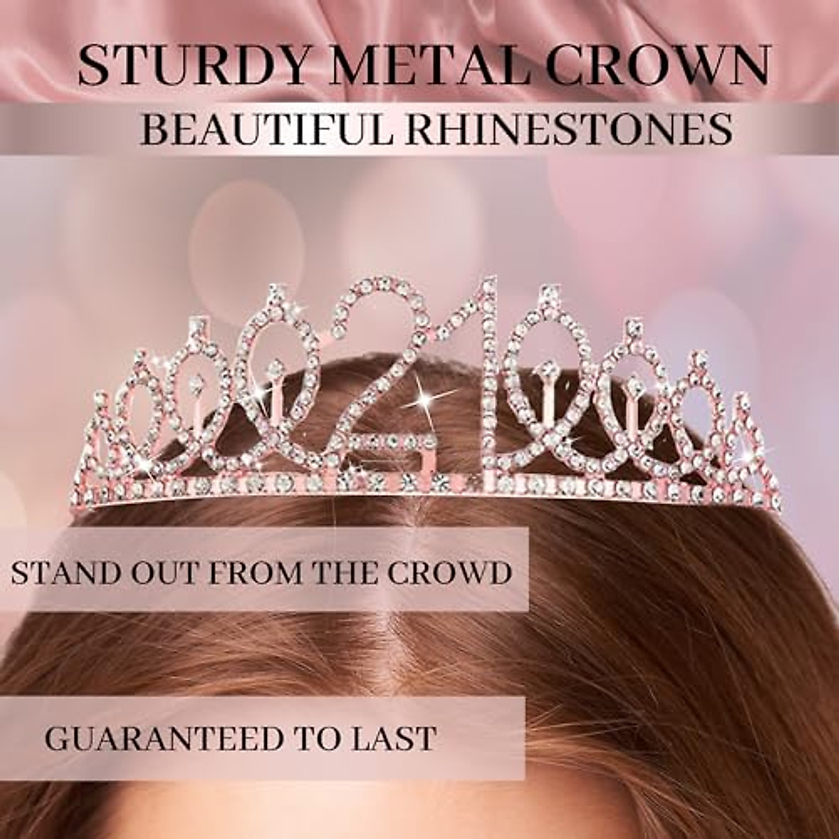 Trgowaul 21st Birthday Decorations for her, Rose Gold 21 Birthday Banner, Tablecloth, 21st Birthday Sash and Crown, 1PC 21st Cake Topper, Pink 21 Number Balloons Happy 21 Birthday Decorations Women