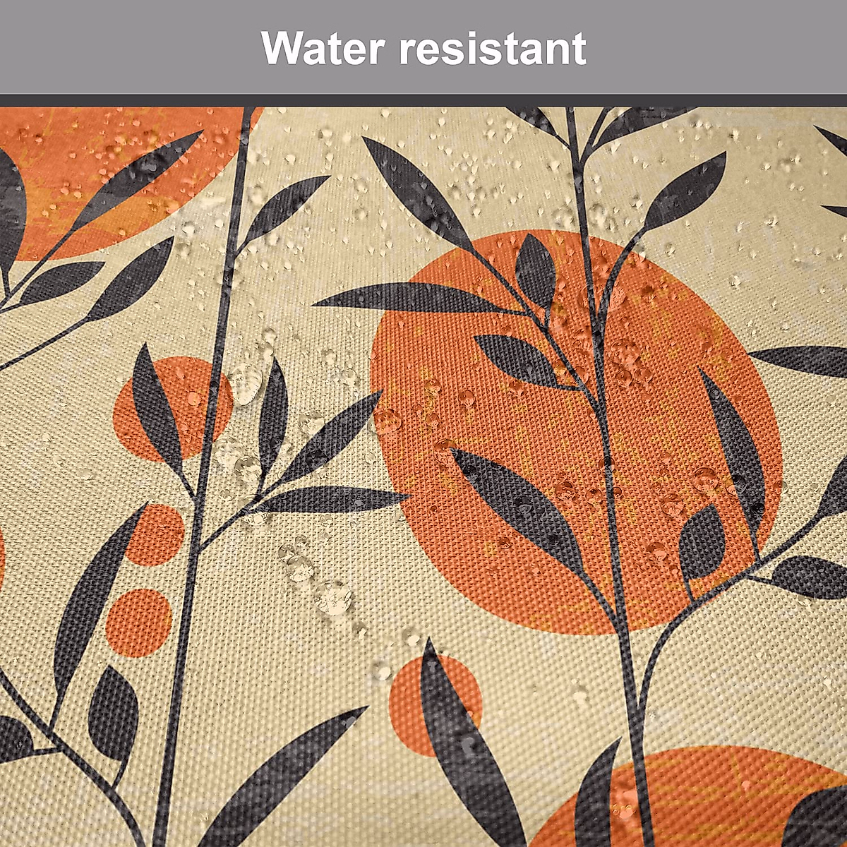 Lunarable Nature Chair Seating Cushion Set of 4, Floral Flower Ivy with Leaves Botanical Forest Trees and Circled Backdrop, Anti-Slip Seat Padding for Kitchen & Patio, 16"x16", Orange Black Cream