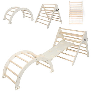 FOOWIN Pikler Triangle Set Climber 8 in 1，Toddler Climbing Toys with Ramp & Arch & Mat Montessori Climbing Set，Wooden Climbing Toys with Ramp for Kids