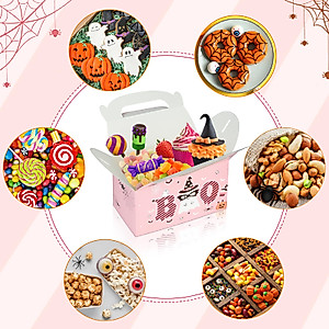 Konsait Halloween Boo Boxes, 12 Pack Kraft Paper Halloween Boo Treat Boxes Bulk, Pink Halloween Cookie Boxes, Halloween Boo Birthday Goody Boxes