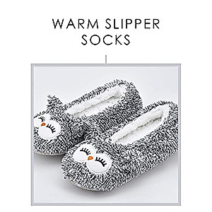 DICUIRD Womens Slipper Socks Low Cut Comfy&Warm Animal Non-skid Bedroom Slippers(Owl, 8-10)