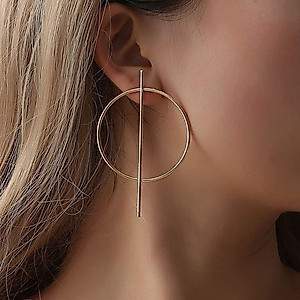 Shegirl Bar Hoop Earrings Big Round Circle Earrings Geometric Circle Stick Earrings Gold Fashion Jewelry for Women Gift (Gold)