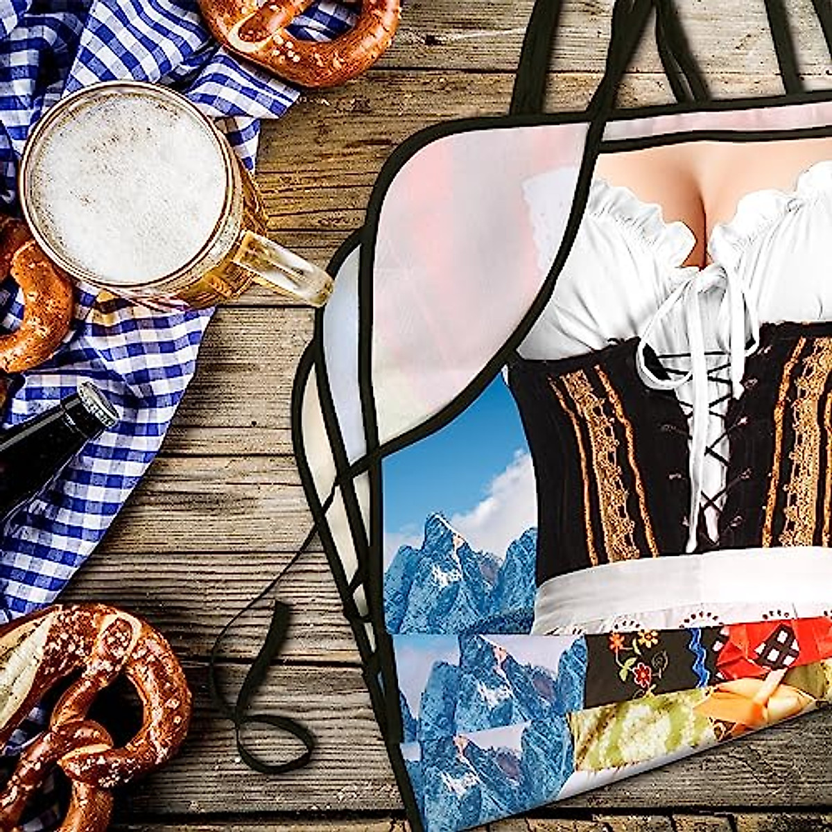 ZYP 4PCS Oktoberfest Apron for Woman,Female Funny Novelty Apron for German Oktoberfest Party Costume,Couples Cooking Dirndl Apron for Bavarian Beer Festival