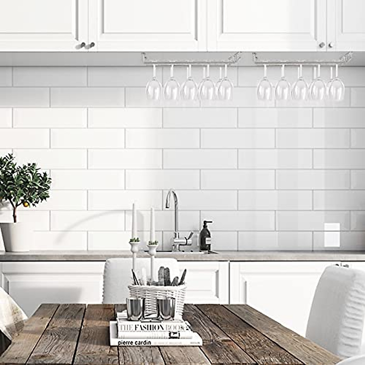 CUKE2BEET 15.7 Inch Stainless Steel Wine Glasses Rack Under Cabinet Stemware Rack, Wine Glass Hanger Rack Wire Wine Glass Holder Storage Hanger for Cabinet Kitchen Bar (4)