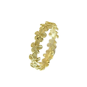 Arthur's Jewelry 925 sterling silver yellow gold plated Hawaiian 5mm plumeria flower lei ring size 10