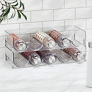 mDesign Plastic Free-Standing Water Bottle and Wine Rack Storage Organizer for Kitchen Countertops, Table Top, Pantry, Fridge - Stackable - Holds 5 Bottles Each, 2 Pack - Clear