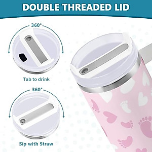 DIGTIA Stainless Steel Insulated Tumbler w/Handle & Straw, Pink Heart Double Wall Vacuum Travel Coffee Mug Cup w/Lid, Leak-Proof Sports Cute Water Bottle,40oz