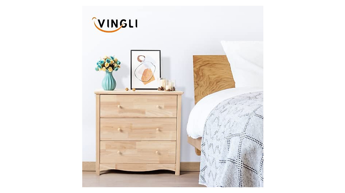 DIY VINGLI Unfinished Natural Solid Wood 3 Drawer Dresser