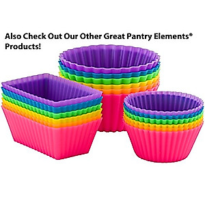 Rectangle Silicone Molds Cupcake Baking Cups (12-Pack) – Premium 100% Pure Platinum Silicone Makes These Sturdy but Flexible Cupcake Liners Easy to Use, Release, and Clean – By Pantry Elements