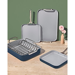 Caraway Square Cookware Set - Square Pans Set - Perfect for Griddling, Toasting, Searing, Roasting, and More - Non-Stick Ceramic Coated Pans - Non Toxic, PTFE & PFOA Free - Navy