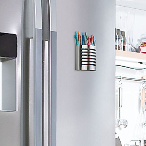 iDesign Forma Magnetic Pen and Pencil Holder – Modern Writing Utensil and Desk Organizer for Kitchen, Locker, Home, or Office - 3.25" x 1.75" x 3.50", Brushed Stainless Steel