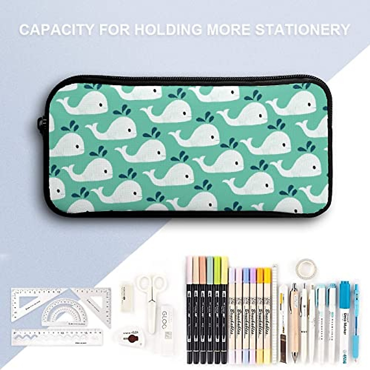 Cartoon Whales Pencil Case Stationery Pen Pouch Portable Makeup Storage Bag Organizer Gift