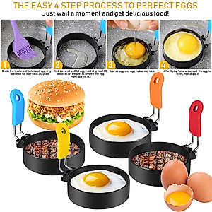 Stainless Steel Nonstick Egg Rings, Oil Brush, Silicone Spatula, Round Frying Eggs Pancake Mold with Anti-scald Handle, for Camping Breakfast Sandwich Burger Fried Eggs English Muffins - 6 Pack
