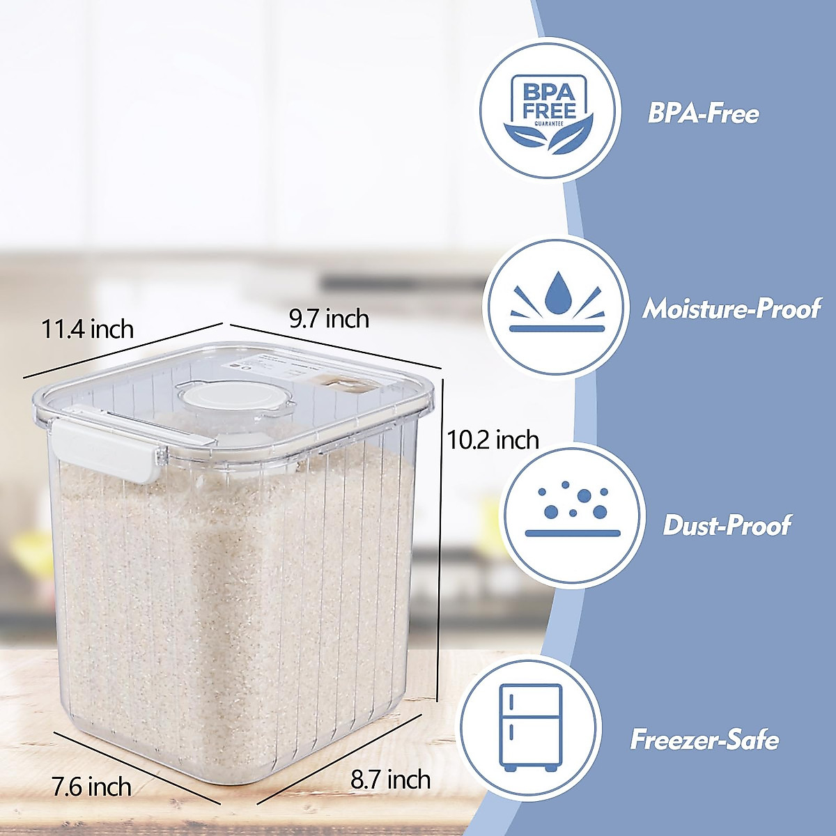 Ggbin 22 LBs Plastic Rice/Cereal/Grain Food Storage Container Bin with Measuring Scoop, Clear