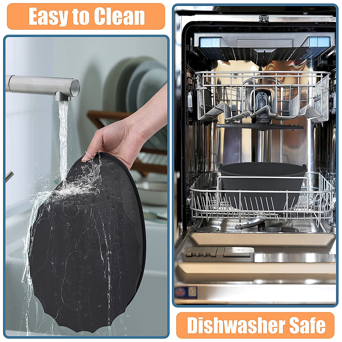 Amerbro Silicone Slow Cooker Liners fit Crock-Pot 6 Quart Oval Slow Cooker - Reusable & Leakproof Crock Pot Liner - Dishwasher Safe Crock Pockets (Black)