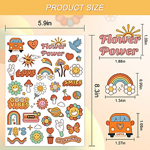 75Pcs Groovy 70s Temporary Tattoos for Kids, Hippie Tattoo Stickers, Birthday Party Favors Decorations Supplies for Boys Girls, Flower Power Good Vibes Smile Love Rainbow Arts and Crafts