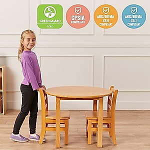 ECR4Kids 30in D Round Hardwood Table and Chair Set, 12in Seat Height, Kids Furniture, Honey