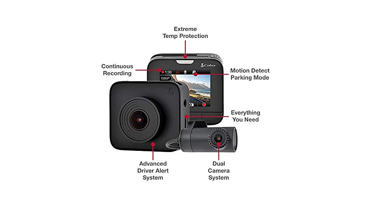 Cobra Dash Camera DASH2216D 1080p Front & 720p Rear DVR