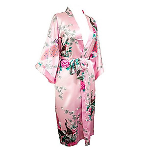 CCcollections Kimono robe long 16 colors PREMIUM Peacock bridesmaid bridal shower womens gift (Pink Baby)