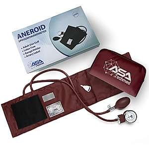 ASA TECHMED Manual Blood Pressure Monitor - Aneroid Sphygmomanometer Blood Pressure Cuff arm for Nurses Universal (Maroon) Standard