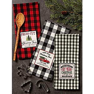 DII Holiday Kitchen Towels Embroidered Dish Towel Set, 18x28, Tree Farm, 3 Piece