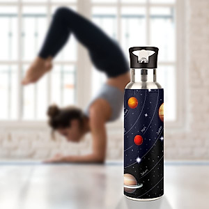 Universe Space Galaxy Solar System Vacuum Insulated Straw Water Bottle 20 Ounce Stainless Steel Leakproof Sports Water Bottle for Travel Working Sports