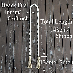 EasyBravo 58 Inch Wood Bead Garland with Tassels, Rustic Farmhouse Beads Wall Hanging Prayer Beads