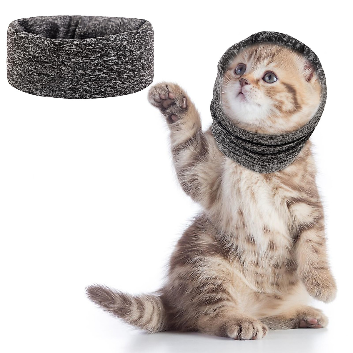 PATTEPOINT Quiet Ears for Dogs Noise Protection, No Flap Ear Wraps for Dogs, Stretchy Dog Snood for Noise Reduce Grooming Bathing, Dog Noise Cancelling Ear Muffs for Cats,Grey S