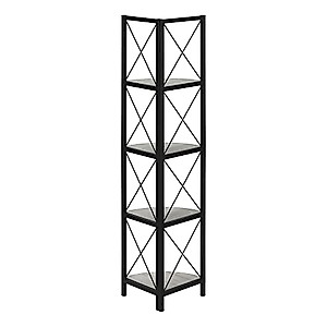 Monarch Specialties I 3647 Bookshelf, Bookcase, Etagere, Corner, 4 Tier, 60" H, Office, Bedroom, Metal, Laminate, Grey, Black, Contemporary, Modern